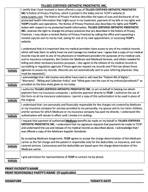 Fillable Online TILLGES CERTIFIED ORTHOTIC PROSTHETIC INC Fax Email ...