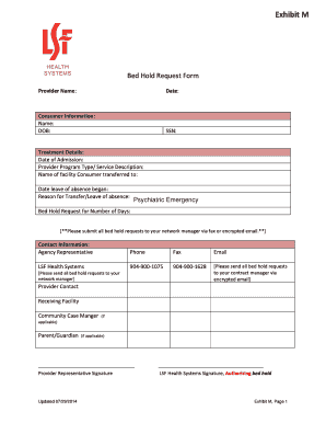 Fillable Online lsfnet Exhibit M Bed Hold Request Form Fillable Fax ...