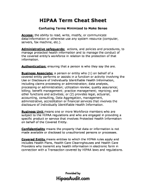 Fillable Online HIPAA Term Cheat Sheet - HIPAA Compliance Products Fax ...