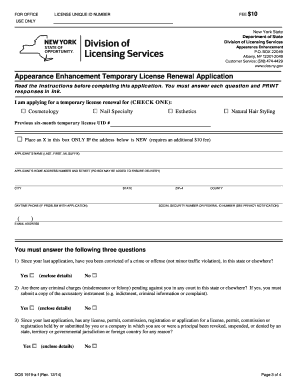Fillable Online dos ny Appearance Enhancement Temporary License Renewal ...