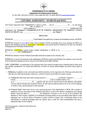 Fillable Online dcjs virginia DCJS Control Agreement Husband and Wife ...