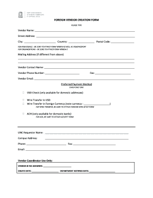 Fillable Online Foreign Vendor Creation Form Fax Email Print - pdfFiller