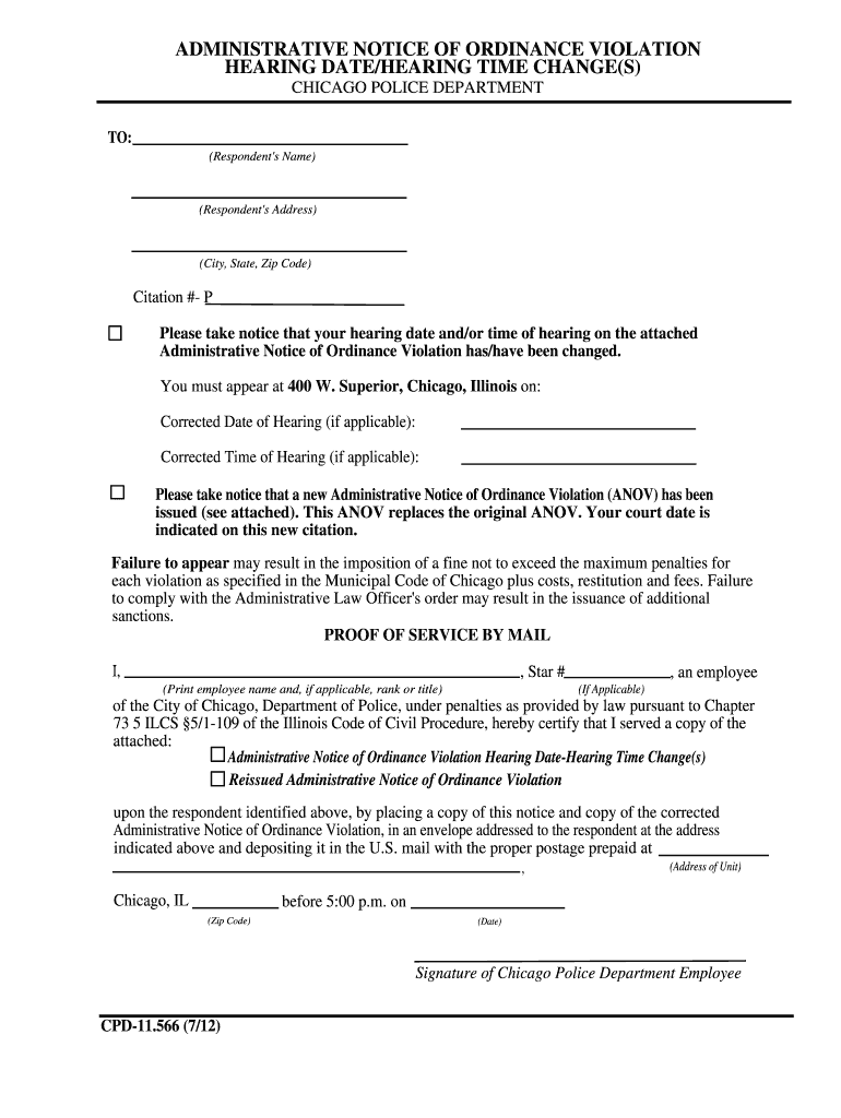 Fillable Online ADMINISTRATIVE NOTICE OF ORDINANCE VIOLATION Fax Email ...