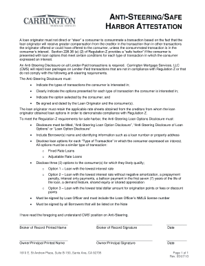 Fillable Online ANTI-STEERING/SAFE HARBOR ATTESTATION Fax Email Print ...