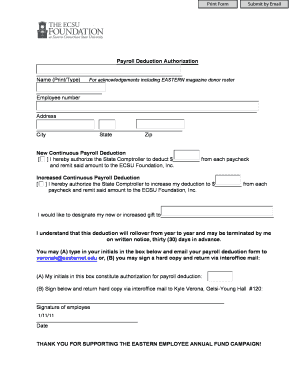 Fillable Online easternct Payroll Deduction Authorization Name (Print/Type) E Fax Email Print ...