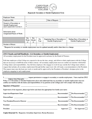 Fillable Online cfcc Secondary/Outside Employment Form - cfcc Fax Email ...