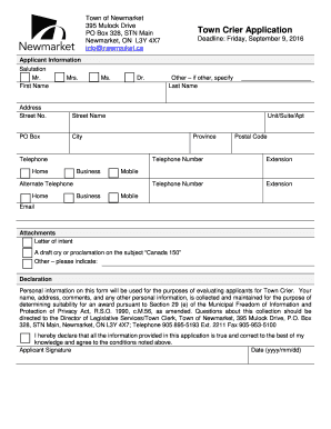 Fillable Online Town Crier Application - Town of Newmarket Fax Email ...