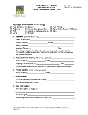 Fillable Online 2016 Permanent Sign Zoning Development Permit ...
