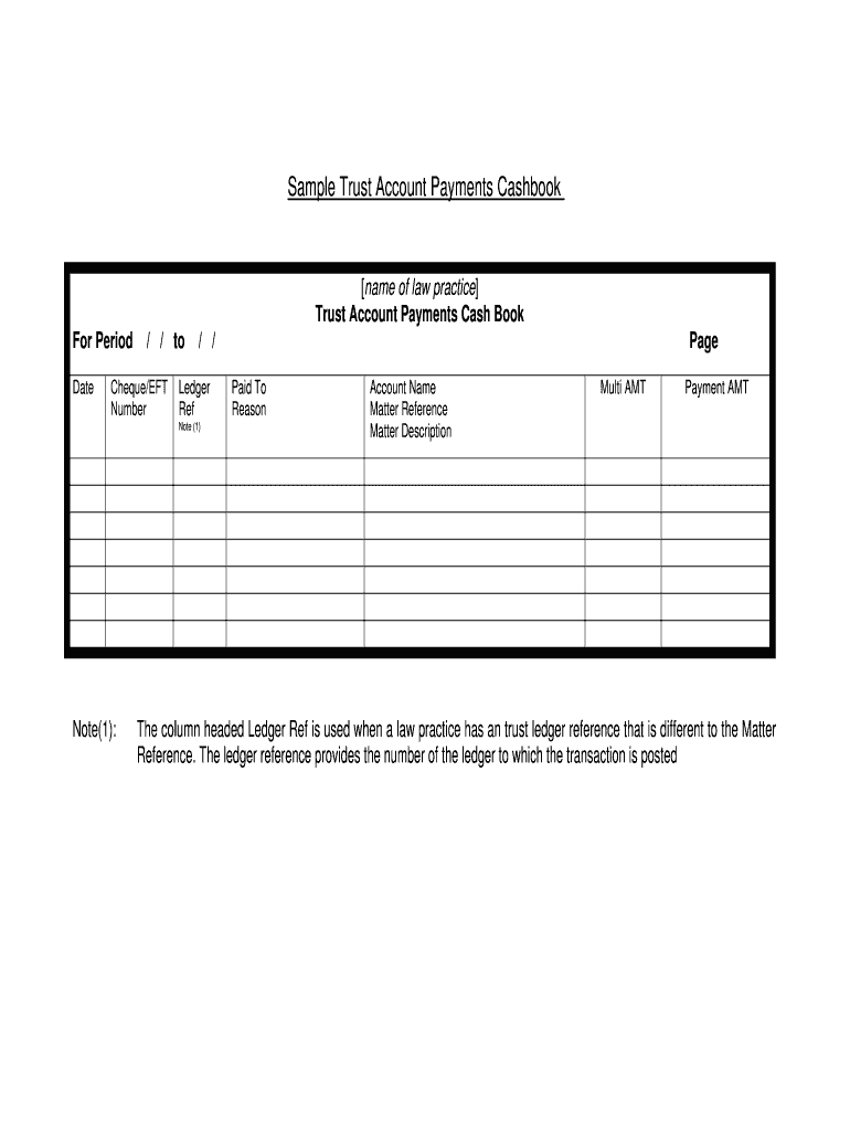 Fillable Online Sample Trust Account Payments Cashbook Fax Email Print ...