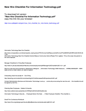 Fillable Online New Hire Checklist For Information Technology Fax Email ...