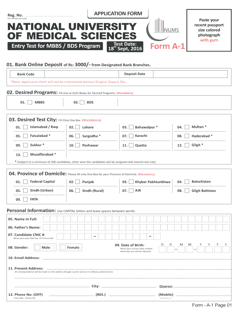 Fillable Online numspak edu NUMS Form A-1 Fax Email Print - pdfFiller