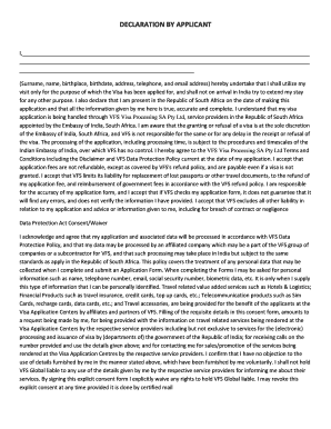 Fillable Online declaration by applicant - VFS Global Fax Email Print ...