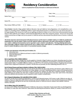 Fillable Online gocolumbia Residency Consideration - Columbia College ...
