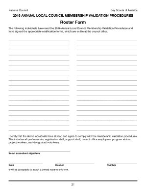 Fillable Online scouting 2016 ANNUAL LOCAL COUNCIL MEMBERSHIP VALIDATION PROCEDURES Fax Email ...