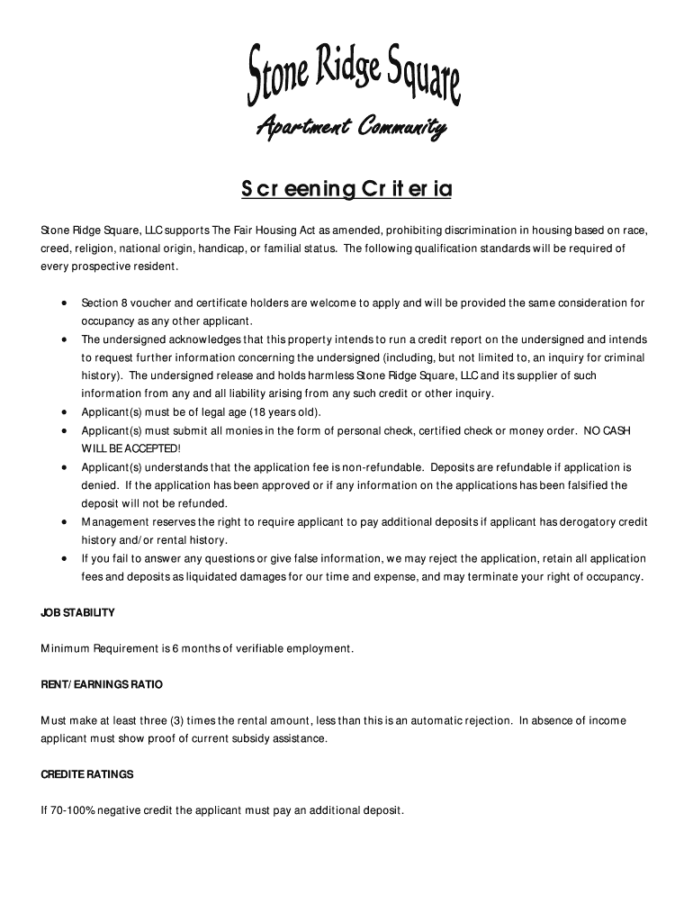 Fillable Online SRS Resident Screening Criteria Fax Email Print - pdfFiller