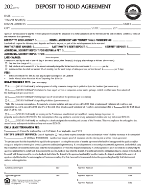Fillable Online 202 DEPOSIT TO HOLD AGREEMENT Y Fax Email Print - pdfFiller