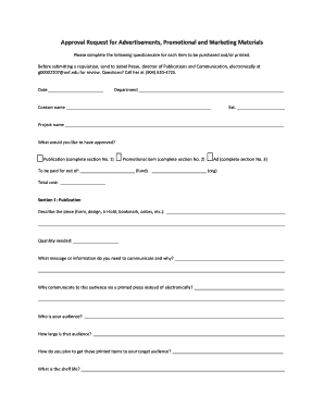 Fillable Online unf Approval Request for Advertisements, Promotional ...