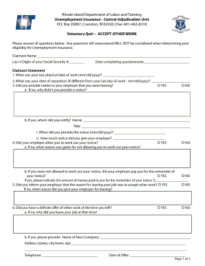 Fillable Online dlt ri Voluntary Quit - Accept Other Work - RI ...