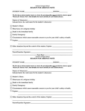 Fillable Online carnegie cps Reason for Absence Note - Andrew Carnegie ...