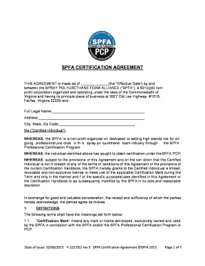 Fillable Online SPFA CERTIFICATION AGREEMENT Fax Email Print - pdfFiller