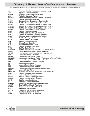 Fillable Online Glossary of Abbreviations - Certifications and Licenses ...