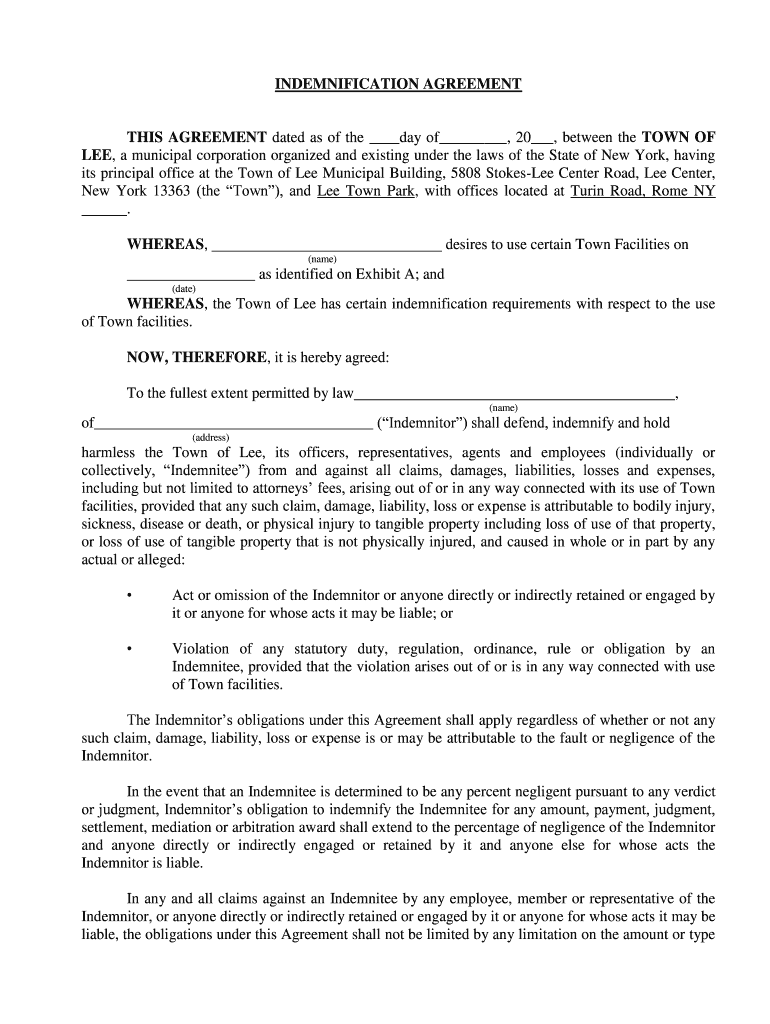 Fillable Online townofleeny THIS AGREEMENT dated as of the day of , 20 ...