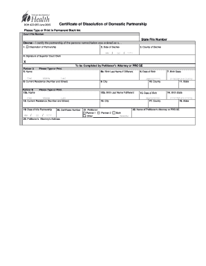 Fillable Online Certificate of Dissolution of Domestic Partnership Fax ...