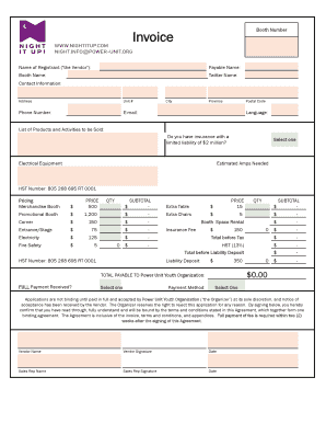 Fillable Online Invoice Booth Number - nightitup.com Fax Email Print ...
