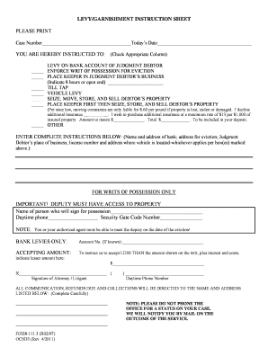 Fillable Online LEVY/GARNISHMENT INSTRUCTION SHEET Fax Email Print ...