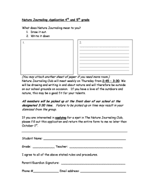 Fillable Online Nature Journaling Application 4th and 5th grade Fax ...