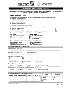 Fillable Online spectra edu 2016 Application Form for Admission ...
