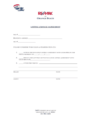 Fillable Online LISTING CHANGE AGREEMENT - thepremiereteamdocs.com Fax ...