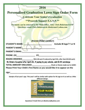 Fillable Online 2016 Personalized Graduation Lawn Sign Order Form ...