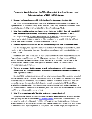 Fillable Online Frequently Asked Questions (FAQ) for Closeout of ...