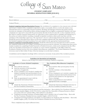 Fillable Online collegeofsanmateo student complaint informal resolution ...