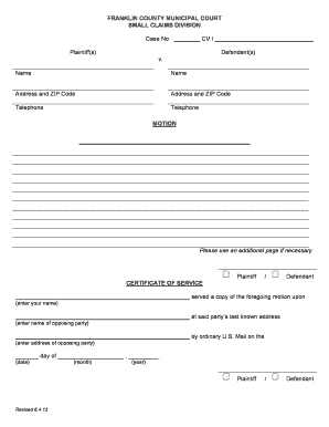 Fillable Online Court Forms - FCMC Small Claims Information Fax Email ...