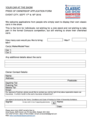 Fillable Online YOUR CAR AT THE SHOW PRIDE OF OWNERSHIP APPLICATION ...