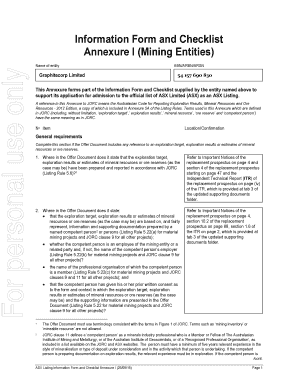 Fillable Online asx com Information Form and Checklist Annexure I (Mining Entities) Fax Email ...