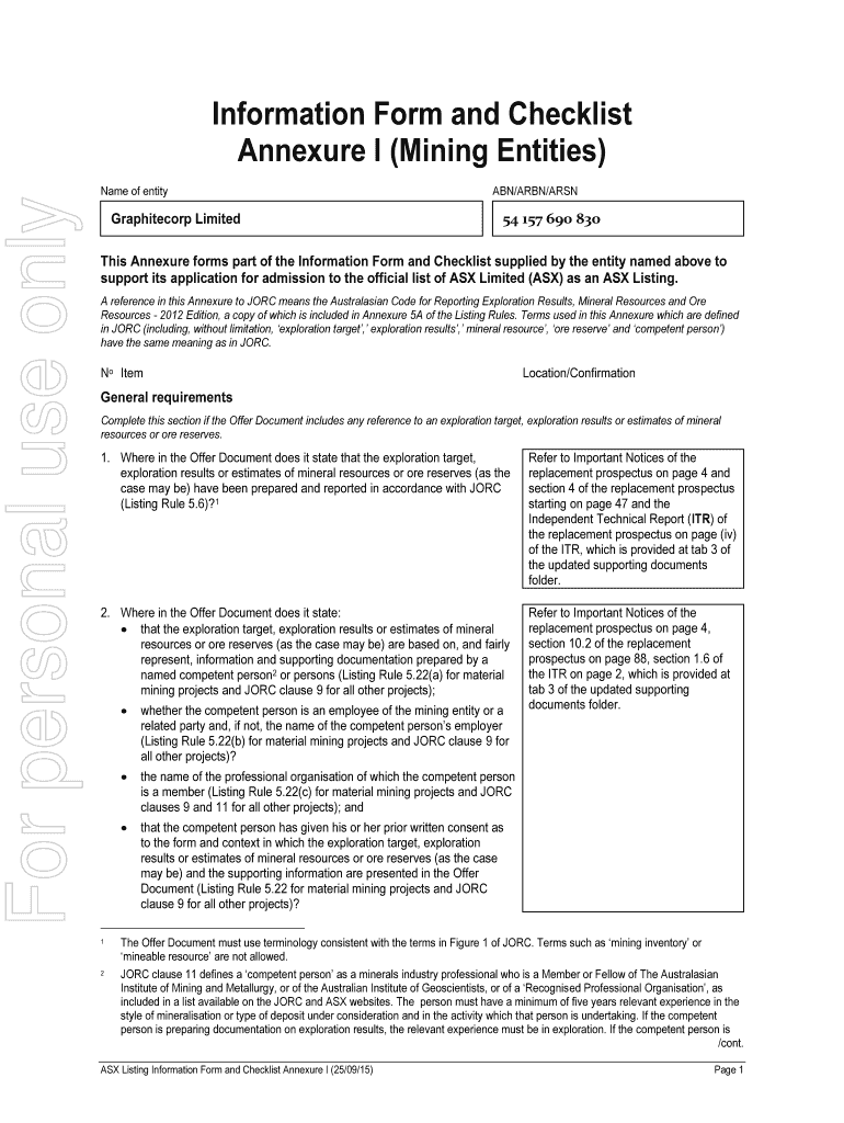 Fillable Online asx com Information Form and Checklist Annexure I ...