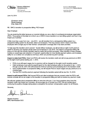 Fillable Online Letter to PEO clients - June 2014 - Ohio Bureau of ...