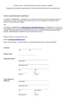 Fillable Online Full name: Business name: Residential address ... - Country Noosa Fax Email ...