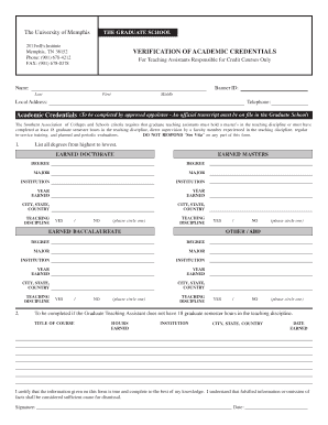 Fillable Online memphis Verification of academic credentials form ...