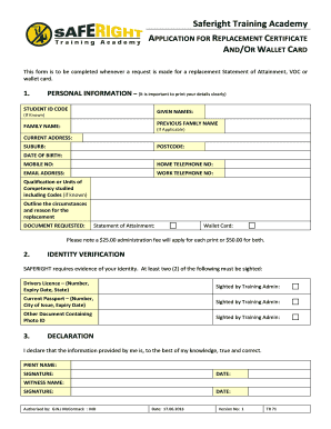 Fillable Online TR 71 - APPLICATION FOR REPLACEMENT CERTIFICATE Fax Email Print - pdfFiller