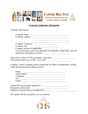 Fillable Online CHS Corporate Application - Capitol Hill Stay Fax Email ...
