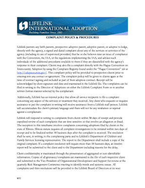Fillable Online lifelinkadoption COMPLAINT POLICY & PROCEDURES Lifelink ...