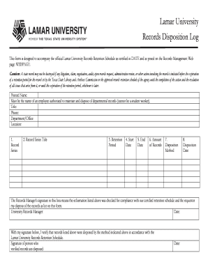 Fillable Online library lamar Records Disposition Form - Mary and John ...