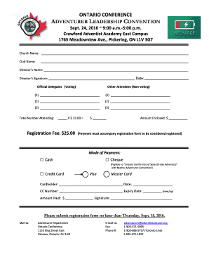 Fillable Online ontarioadventurers Adventurer Leadership Convention Reg ...