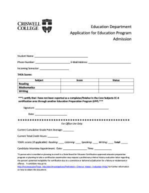 Fillable Online Education Department Application for Education Program ...