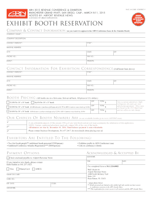 Fillable Online exhibit Booth reservation - ARN 2015 Revenue Conference ...
