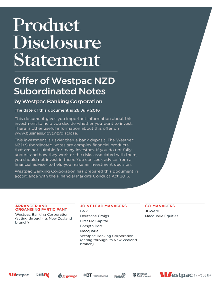 Fillable Online Product Disclosure Statement - JBWere Fax Email Print ...